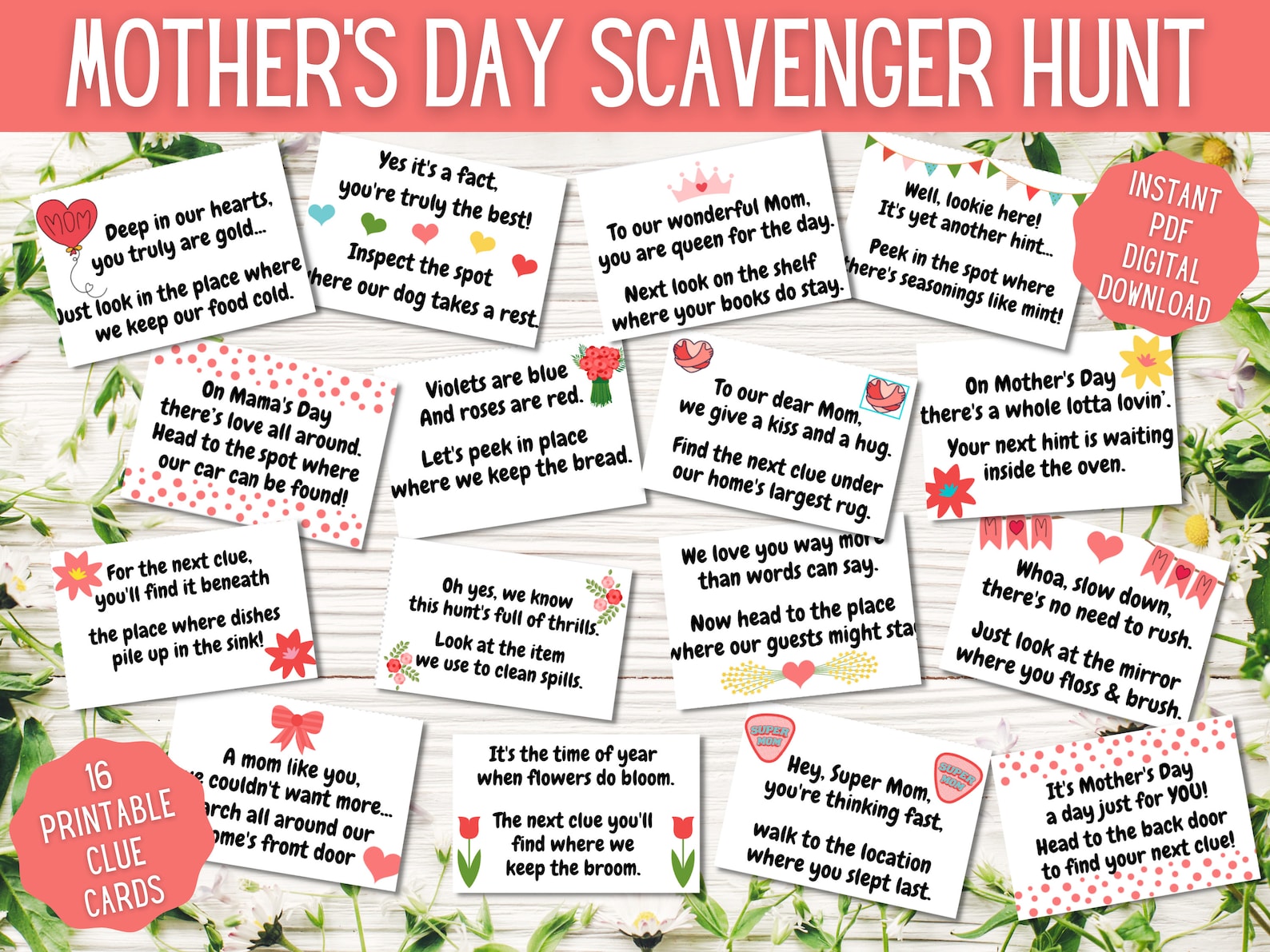 Mother’s Day Scavenger Hunt Printable Clues - Indoor Treasure Hunt ...