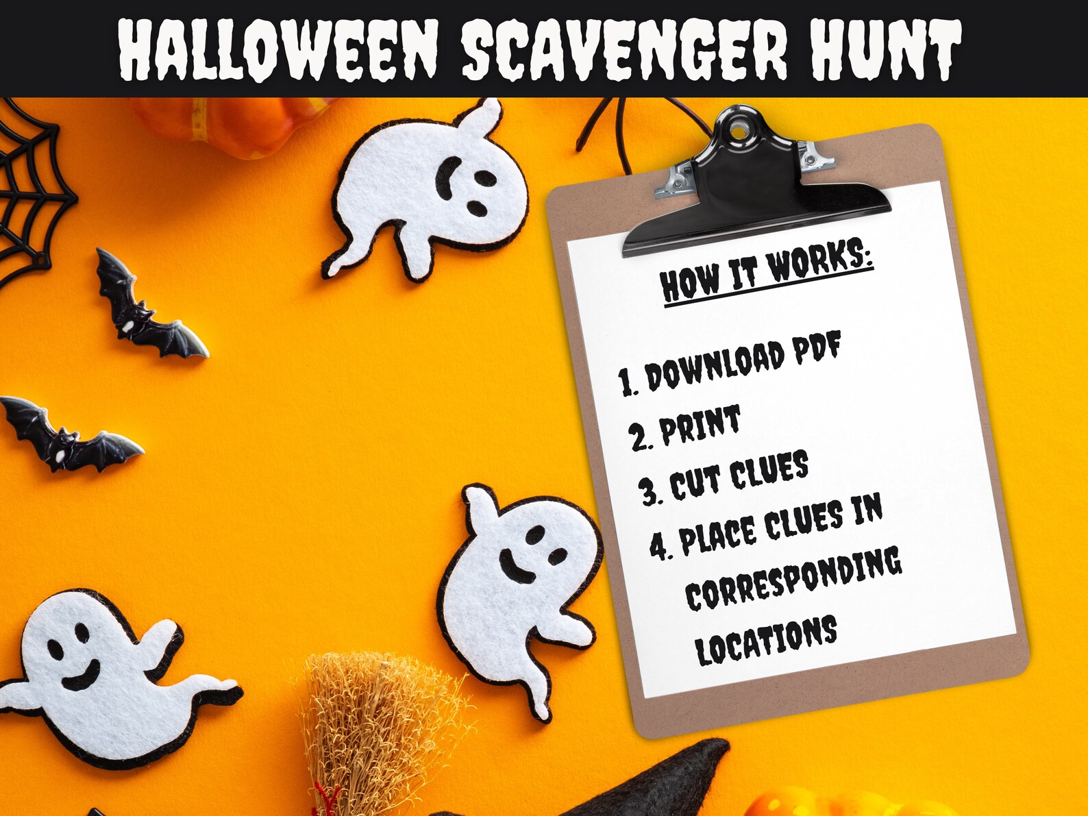 Halloween Scavenger Hunt Printable Clues Indoor Treasure Hunt Hints for ...