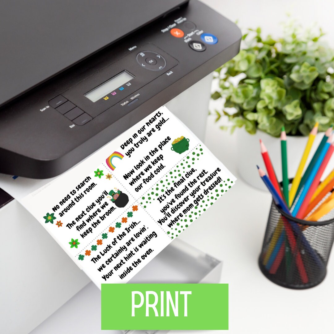 St. Patrick's Day Scavenger Hunt Printable Rhyming Card Clues - St ...