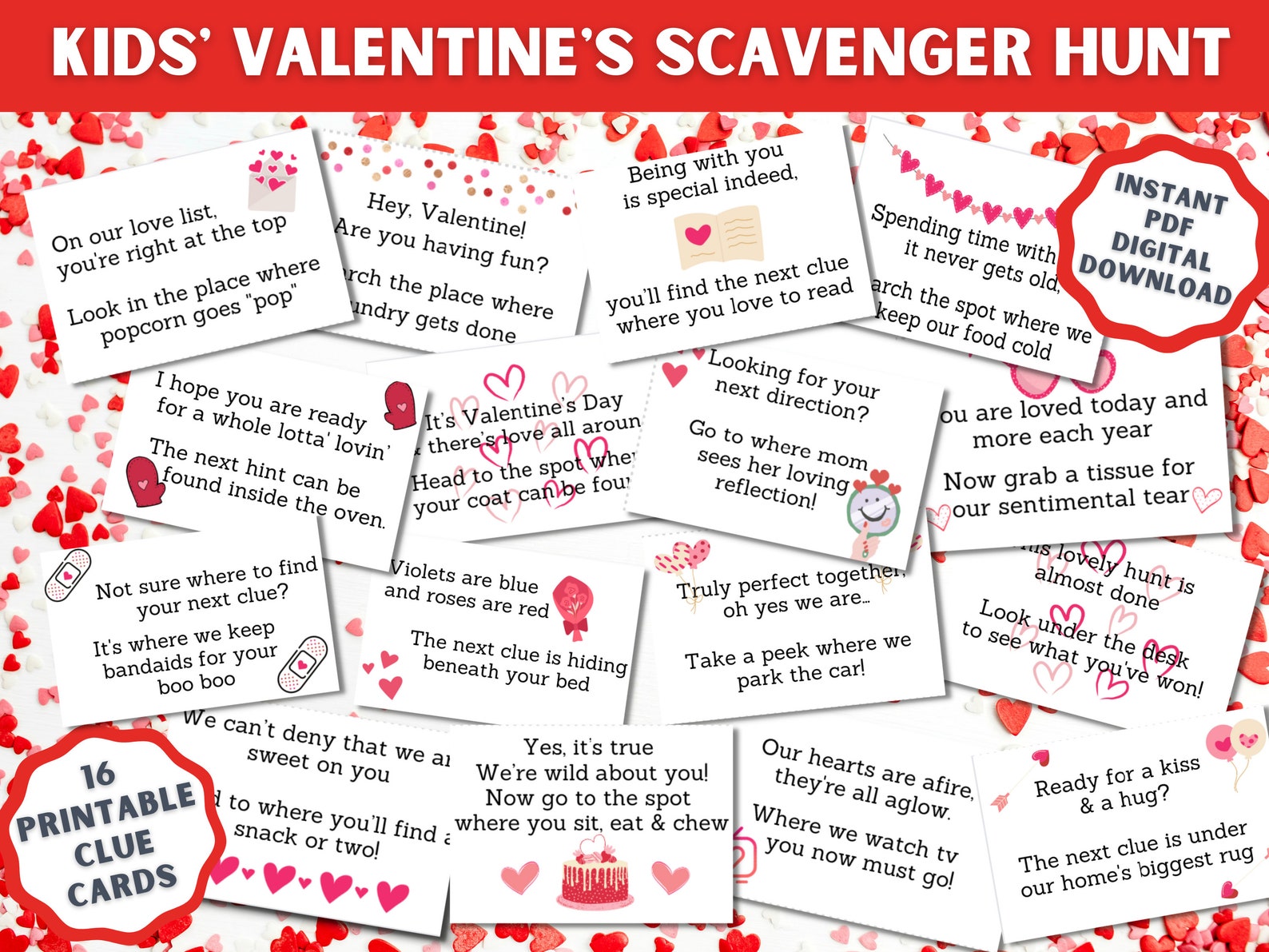 Kids' Valentine's Day Scavenger Hunt Printable Clues - Indoor Treasure ...