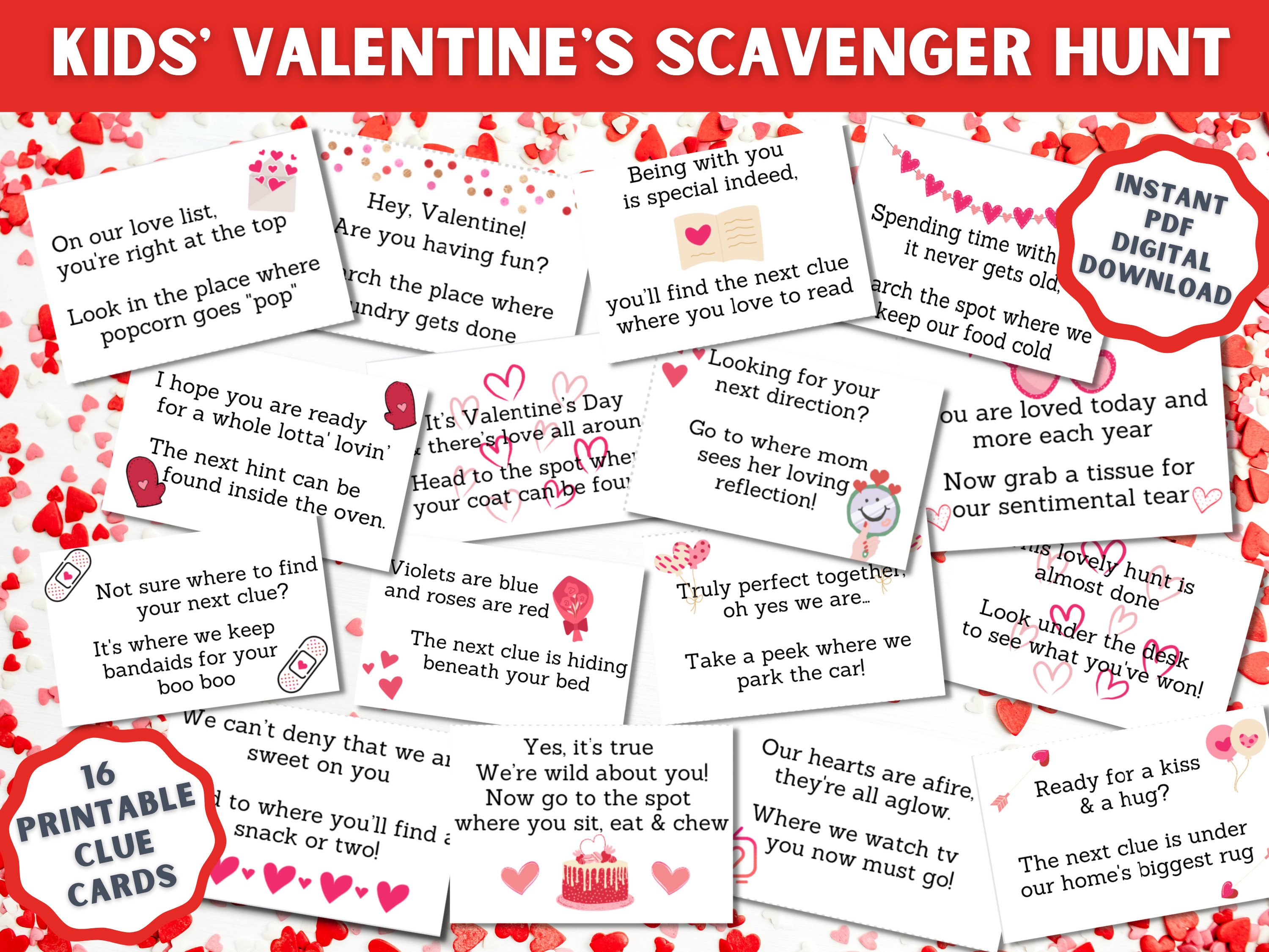 Kids' Valentine's Day Scavenger Hunt Printable Clues - Indoor Treasure ...