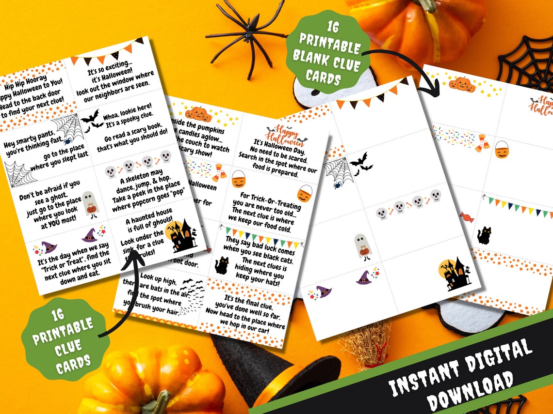 Halloween Scavenger Hunt Printable Clues Indoor Treasure Hunt Hints for ...