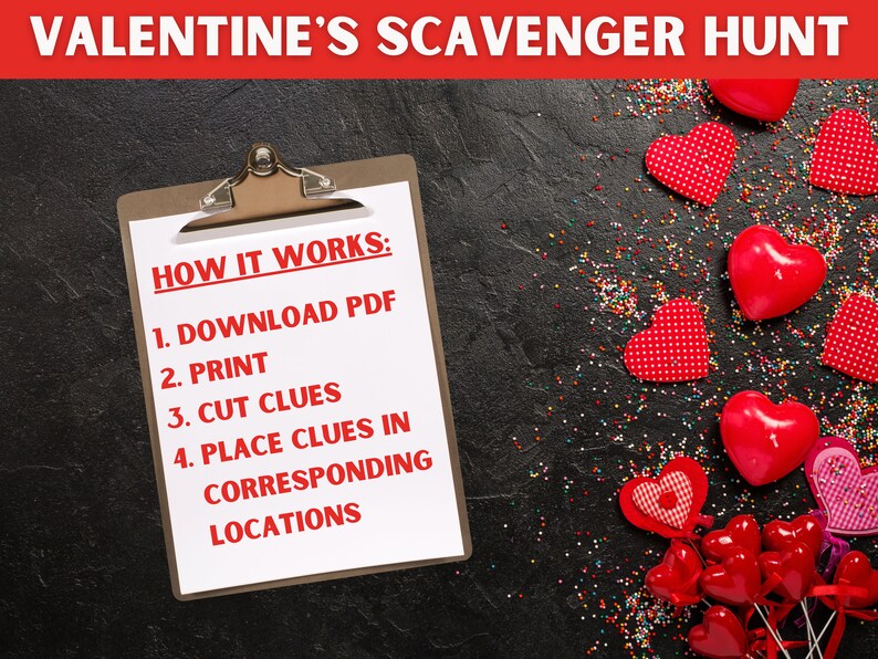 Kids' Valentine's Day Scavenger Hunt Printable Clues - Indoor Treasure ...