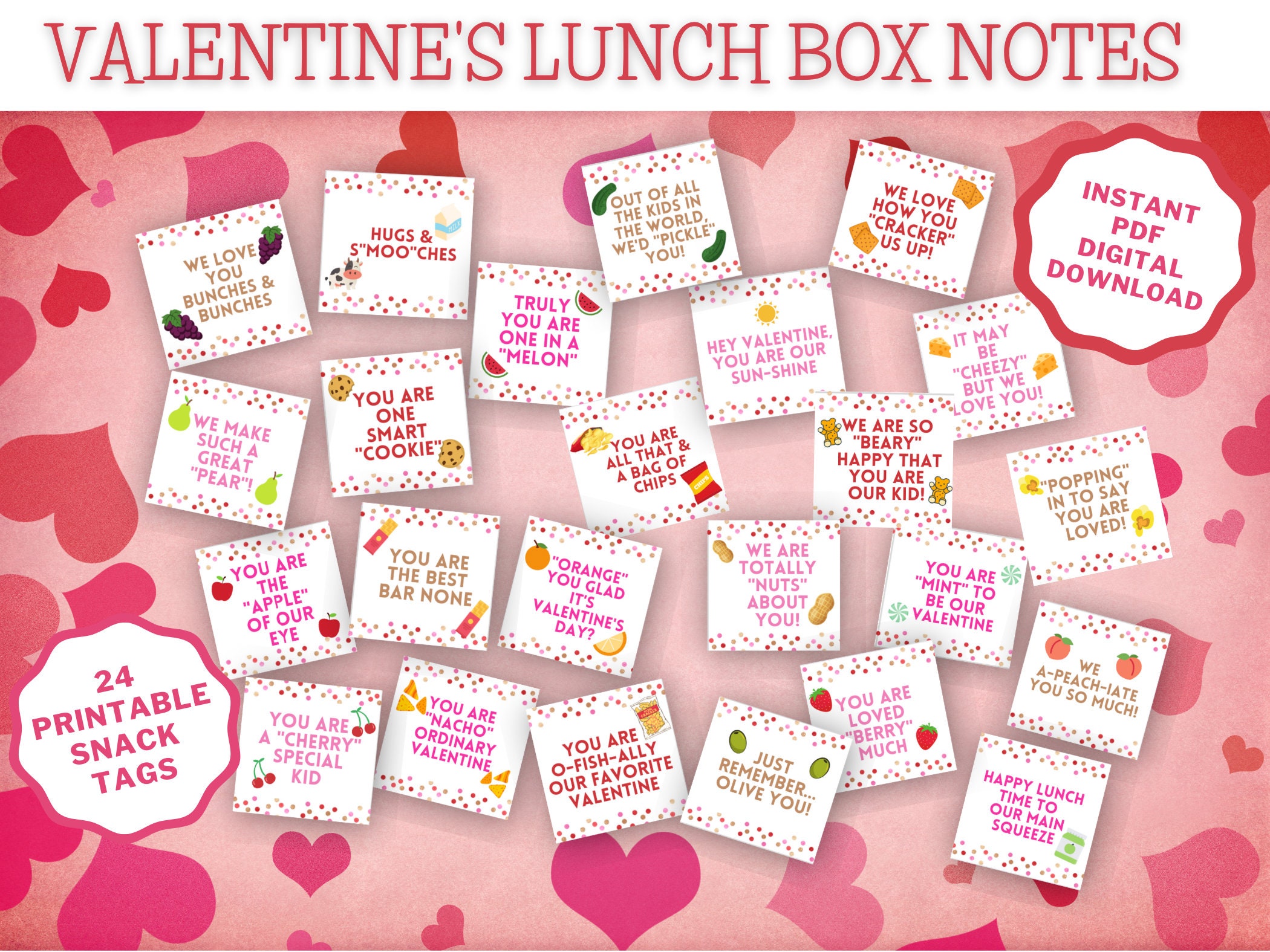 Kids' Valentine's Snack & Lunch Tags - Printable Food Love Notes for ...