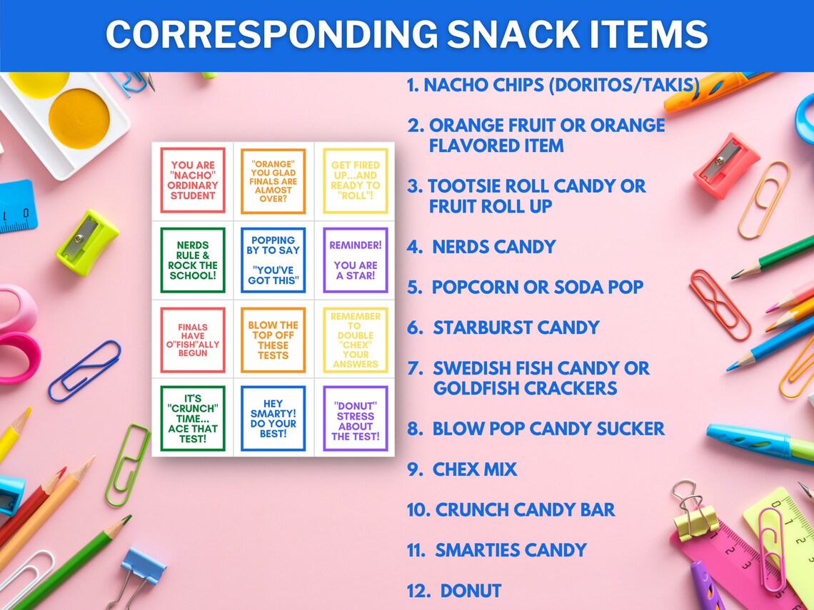 Final Exams Snack Tags - Printable Food Notes for Student Finals Test ...