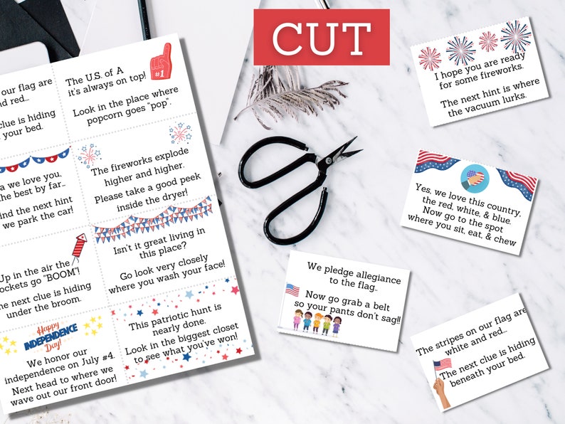 4th of July Scavenger Hunt Printable Clues Indoor Treasure Hunt Hints ...
