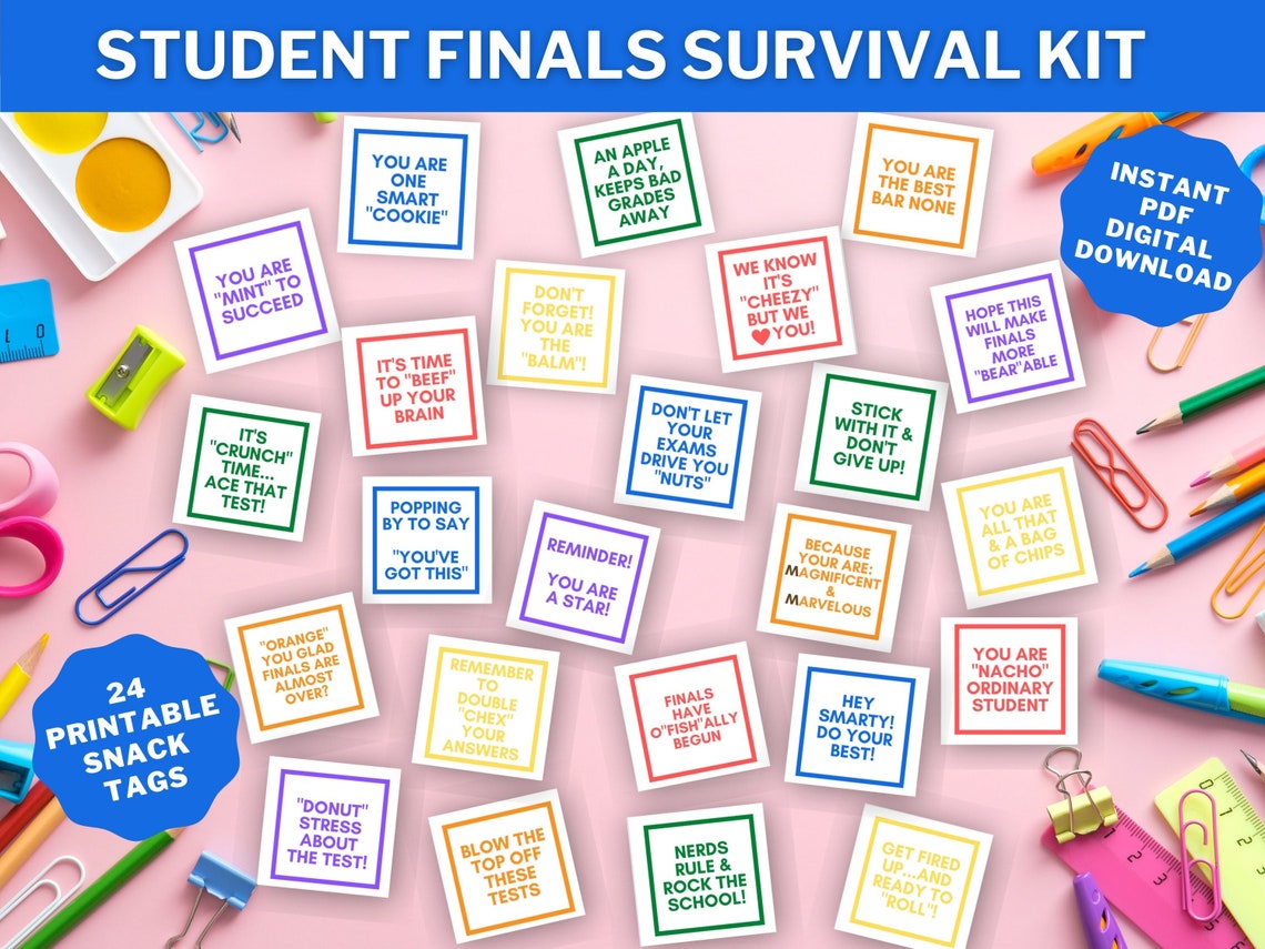 Final Exams Snack Tags - Printable Food Notes for Student Finals Test ...