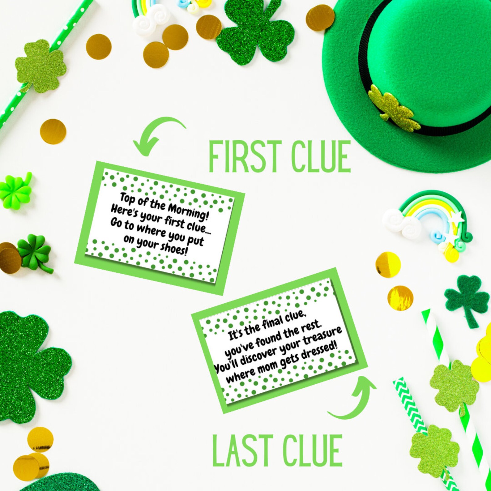 St. Patrick's Day Scavenger Hunt Printable Rhyming Card Clues - St ...