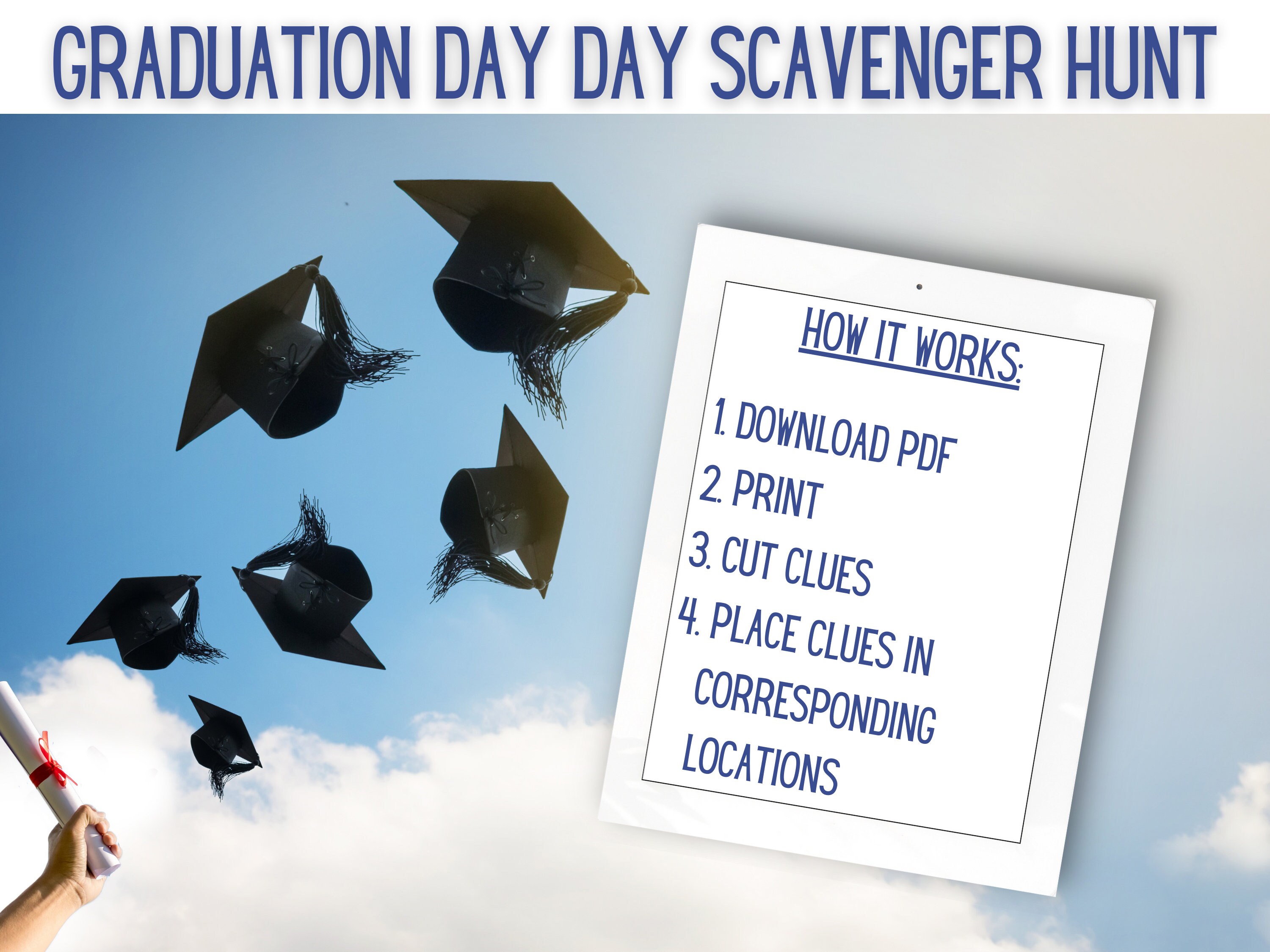 Graduation Day Scavenger Hunt Printable Clues Indoor Treasure Hunt ...