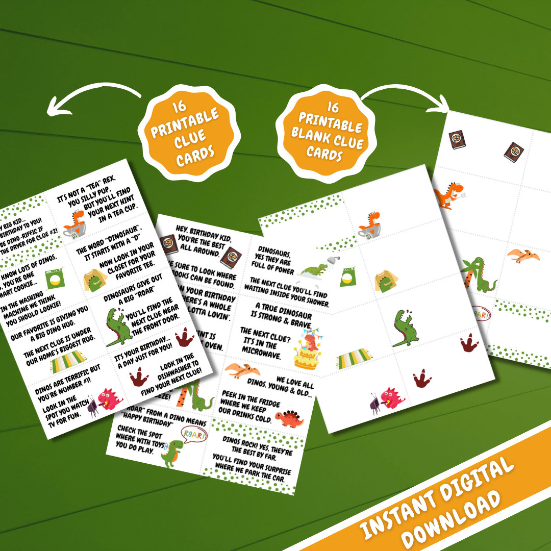 DINOSAUR BIRTHDAY Scavenger Hunt Kids Dino Treasure Hunt Clues Dinosaur ...