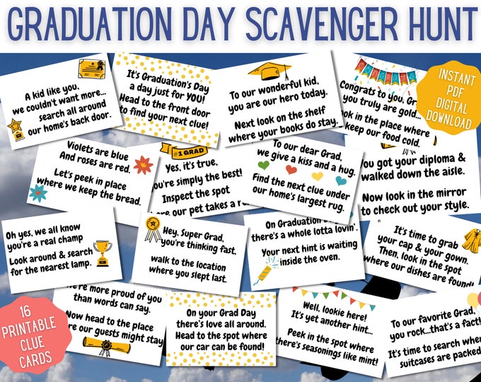 Graduation Treasure Hunt Printable Clues // Editable PDF With 12 ...