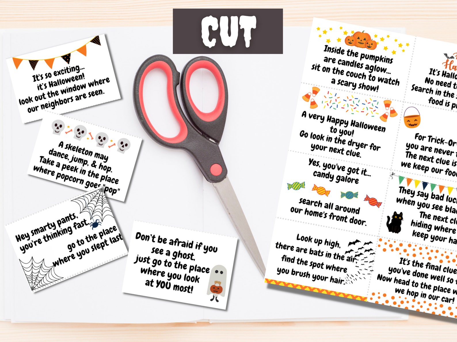 Halloween Scavenger Hunt Printable Clues - Indoor Treasure Hunt Hints ...