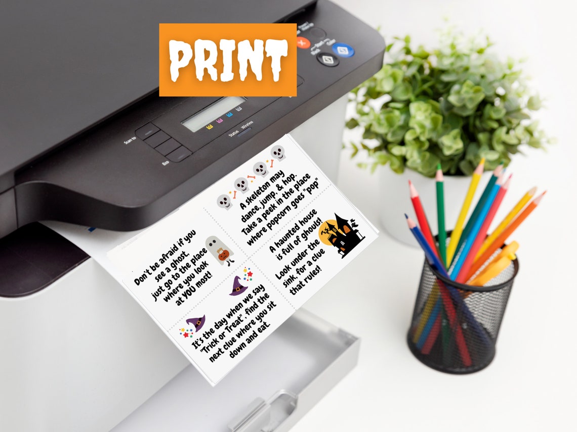 Halloween Scavenger Hunt Printable Clues - Indoor Treasure Hunt Hints ...
