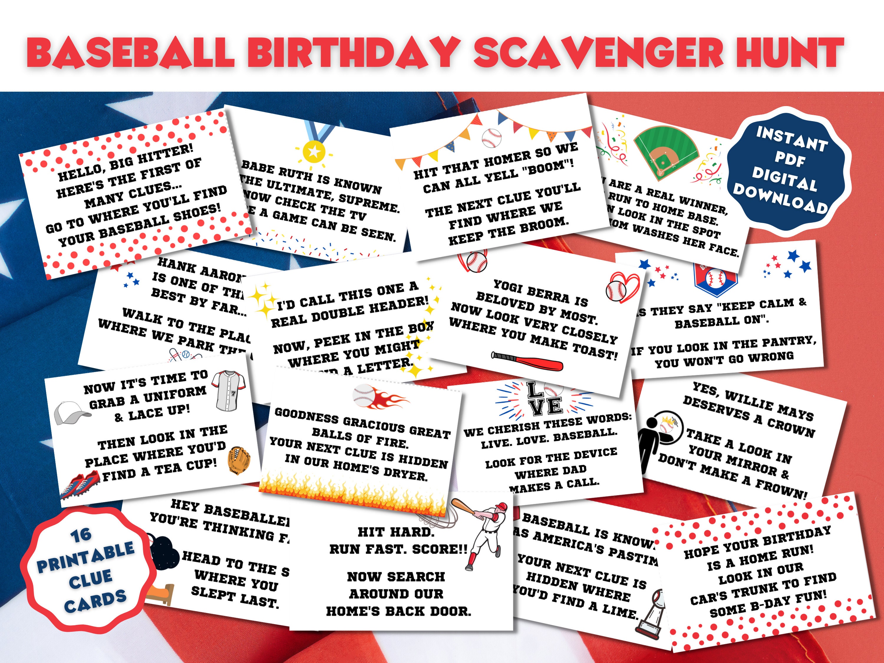 Baseball Birthday Scavenger Hunt Printable for Kids - Indoor Sports ...