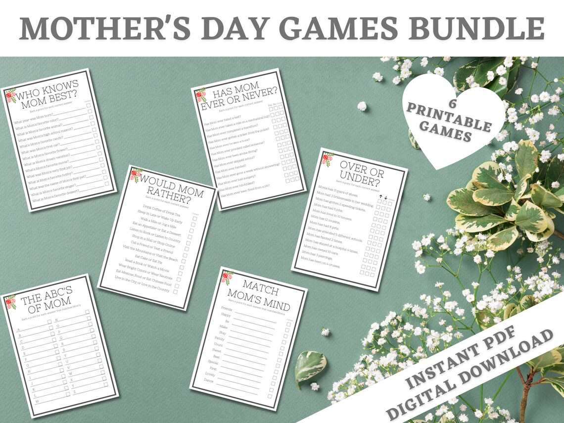 Mothers Day Printable Game Bundle for Kids and Adults Mother's Day ...
