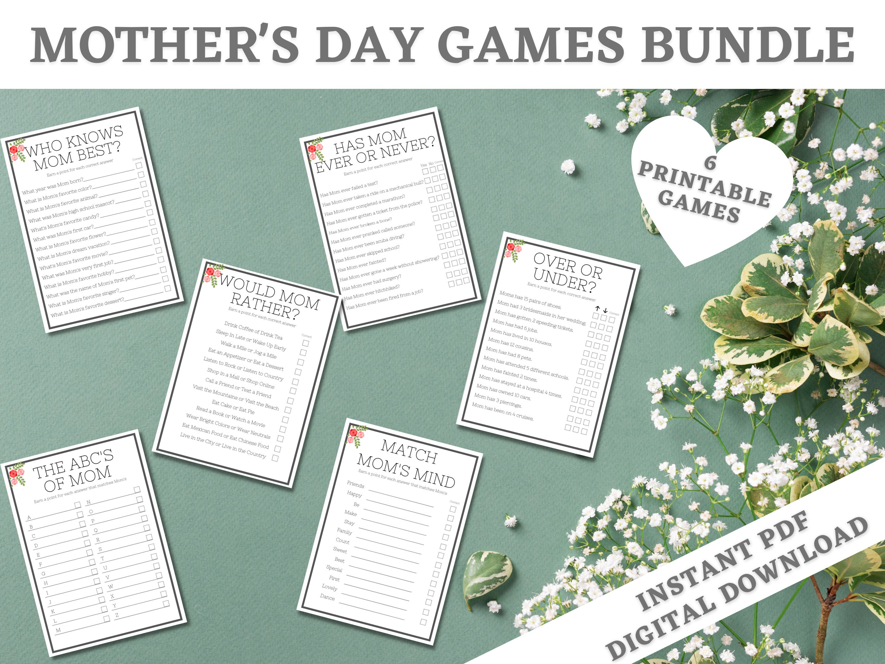 Mothers Day Printable Game Bundle for Kids and Adults Mother's Day ...