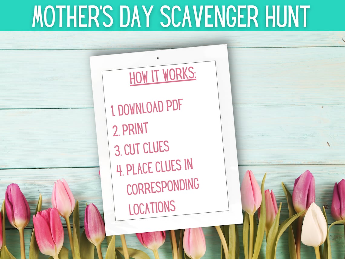 Mothers Day Scavenger Hunt Printable Clues Indoor Treasure Hunt Hints ...