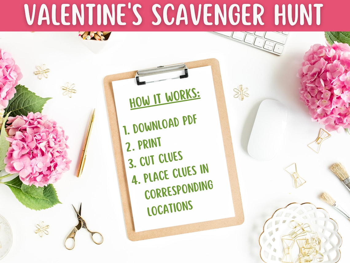 Valentine's Day Scavenger Hunt Printable Clues - Indoor Treasure Hunt ...