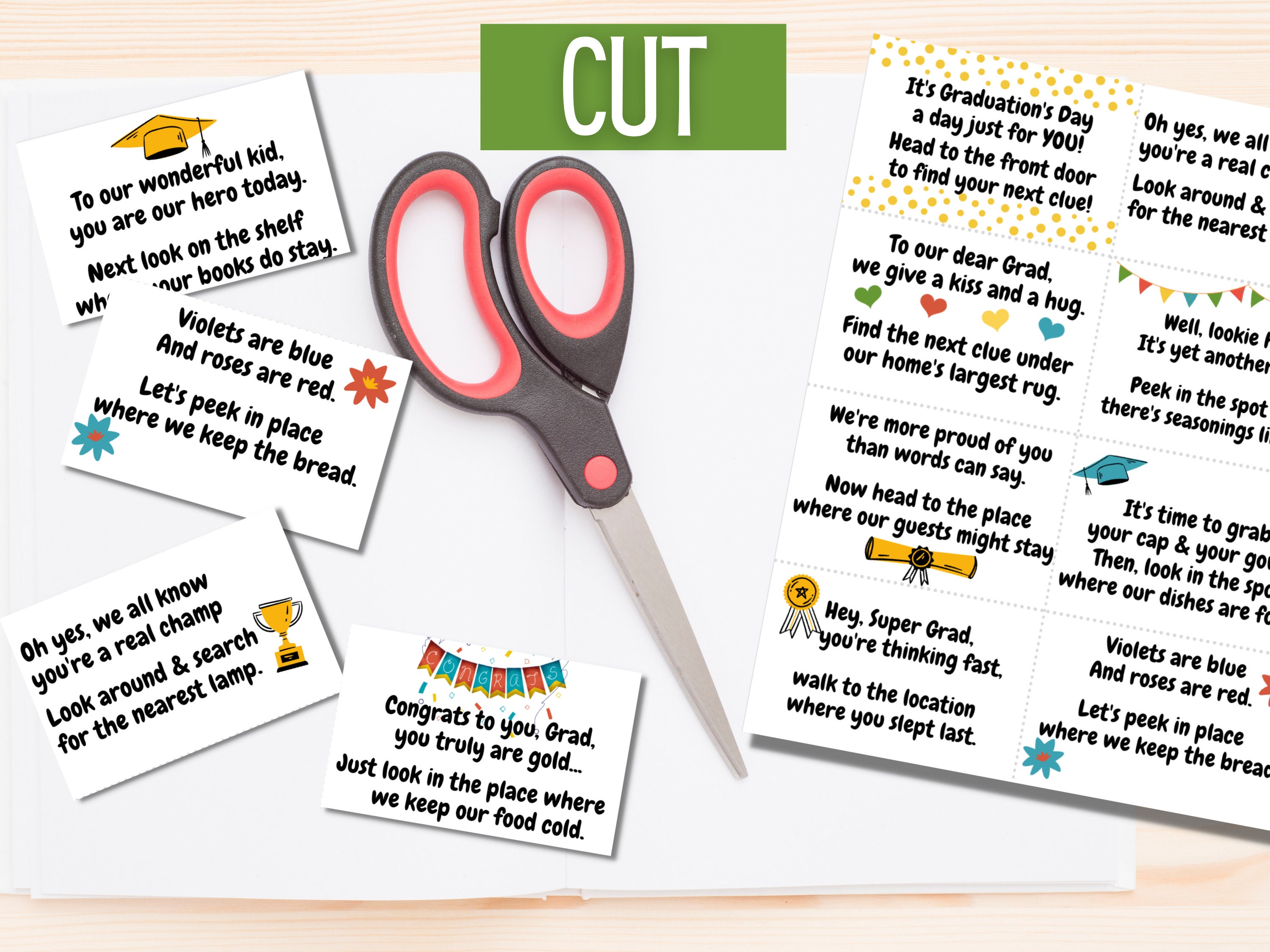 Graduation Day Scavenger Hunt Printable Clues - Indoor Treasure Hunt ...