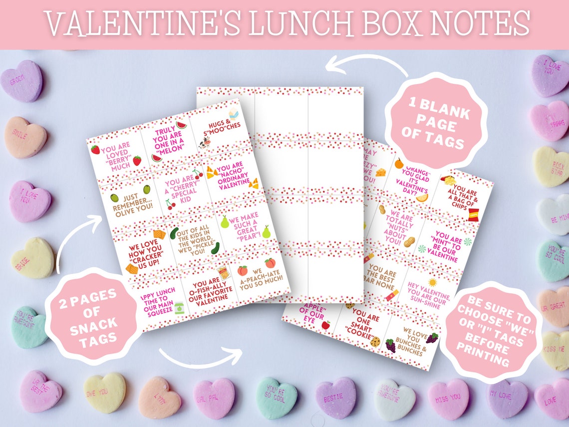 Kids' Valentine's Snack & Lunch Tags Printable Food - Etsy