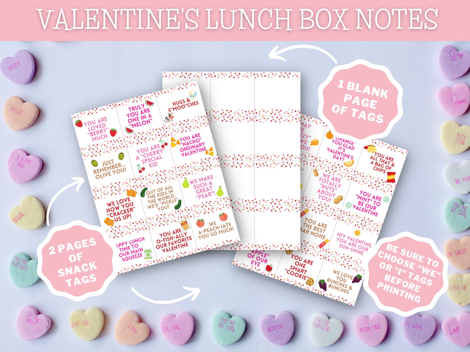 Kids' Valentine's Snack & Lunch Tags - Printable Food Love Notes for ...