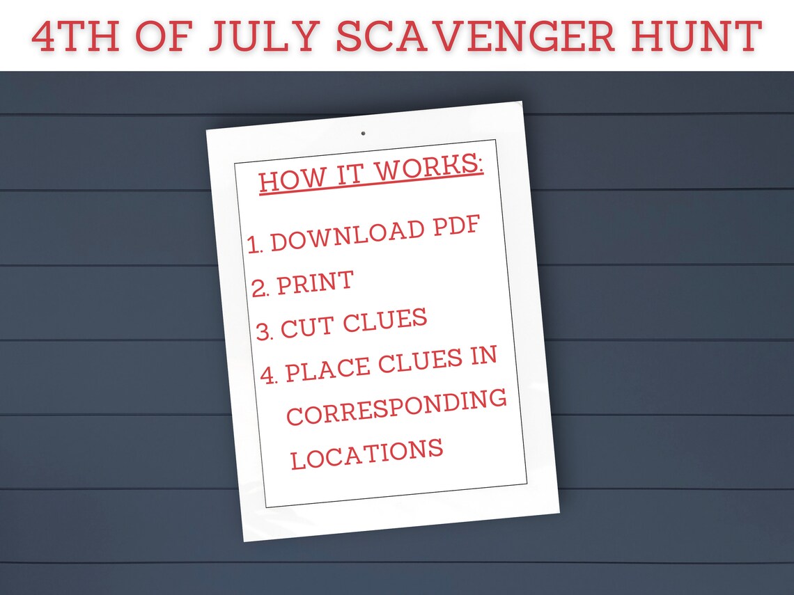 4th of July Scavenger Hunt Printable Clues Indoor Treasure Hunt Hints ...