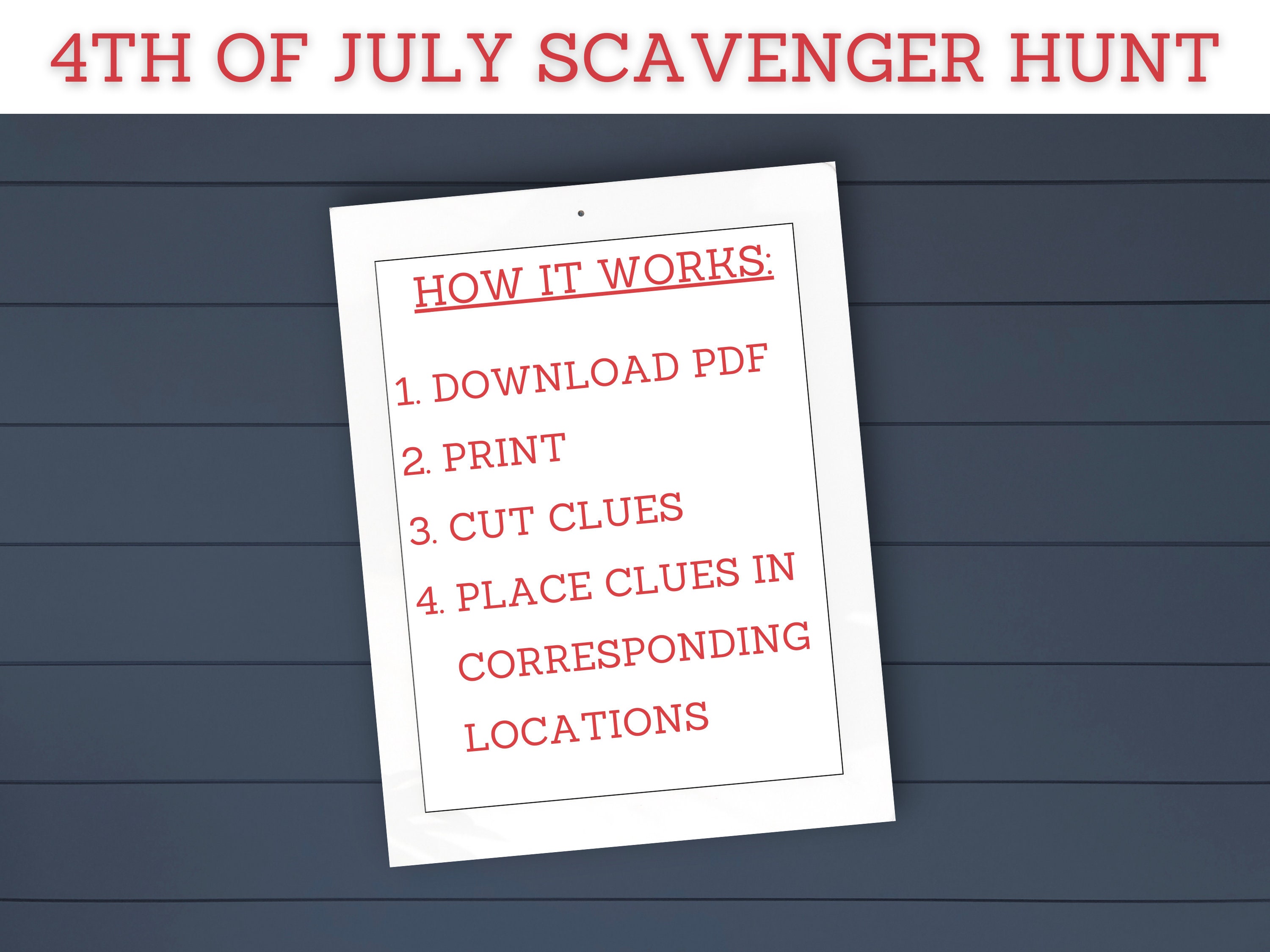 4th of July Scavenger Hunt Printable Clues - Indoor Treasure Hunt Hints ...