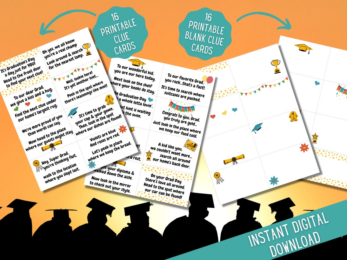 Graduation Day Scavenger Hunt Printable Clues Indoor Treasure Hunt ...