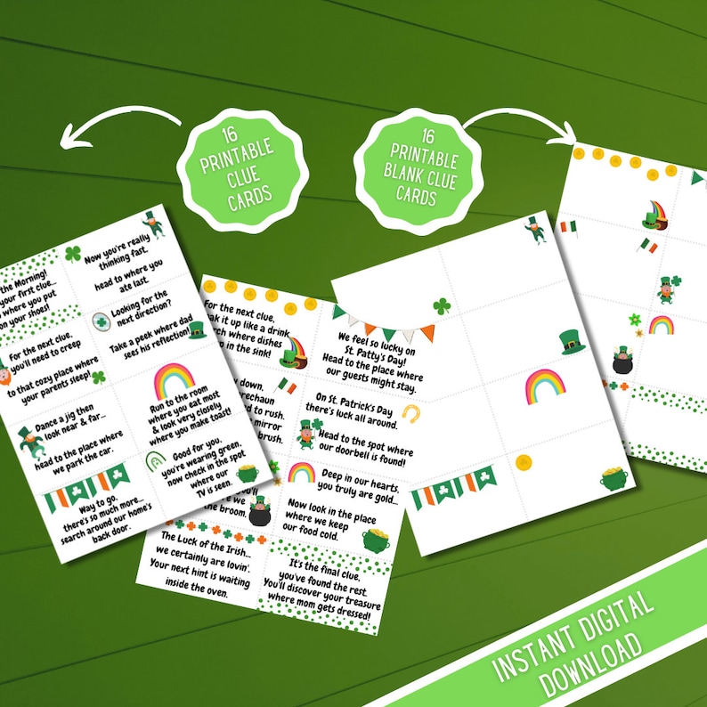 St. Patrick's Day Scavenger Hunt Printable Rhyming Card Clues - St ...