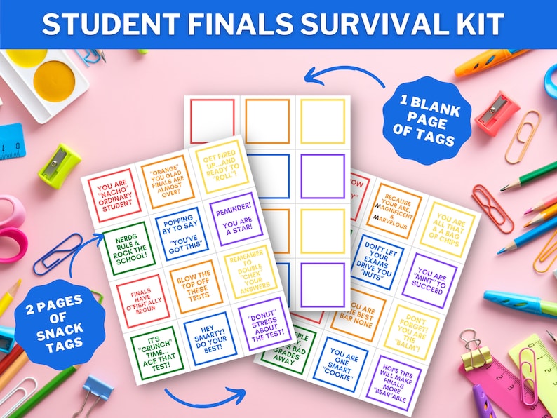 Final Exams Snack Tags - Printable Food Notes for Student Finals Test ...