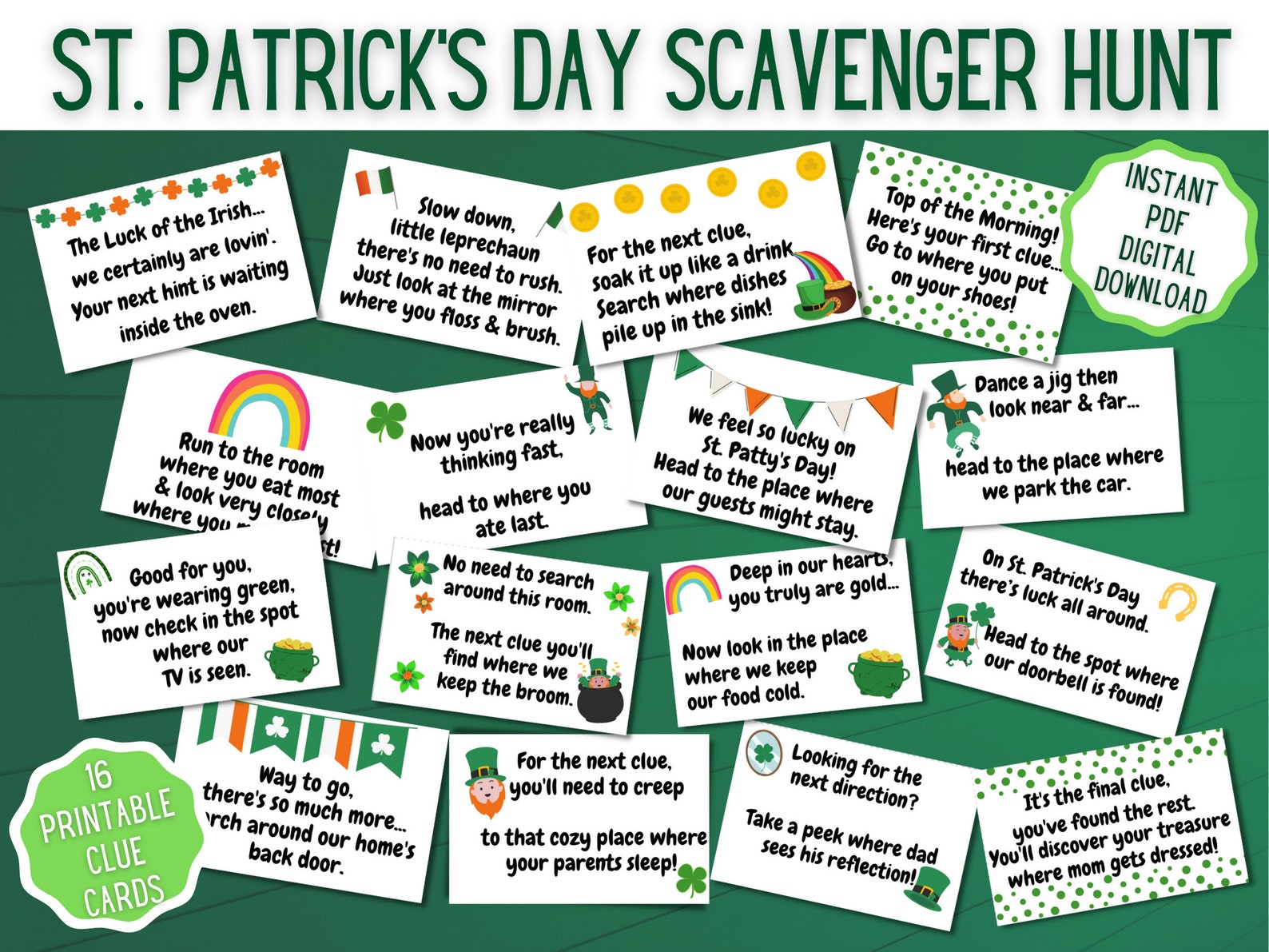 St. Patrick's Day Scavenger Hunt Printable Clues Indoor - Etsy