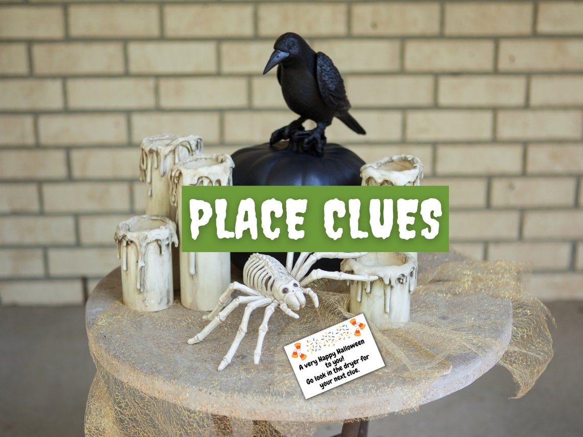 Halloween Scavenger Hunt Printable Clues - Indoor Treasure Hunt Hints ...
