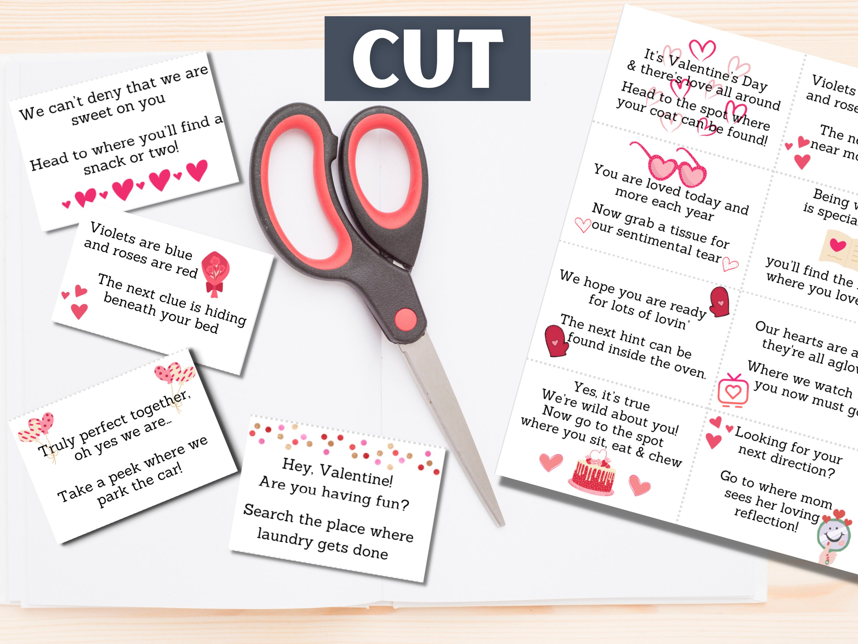 Kids' Valentine's Day Scavenger Hunt Printable Clues - Indoor Treasure ...