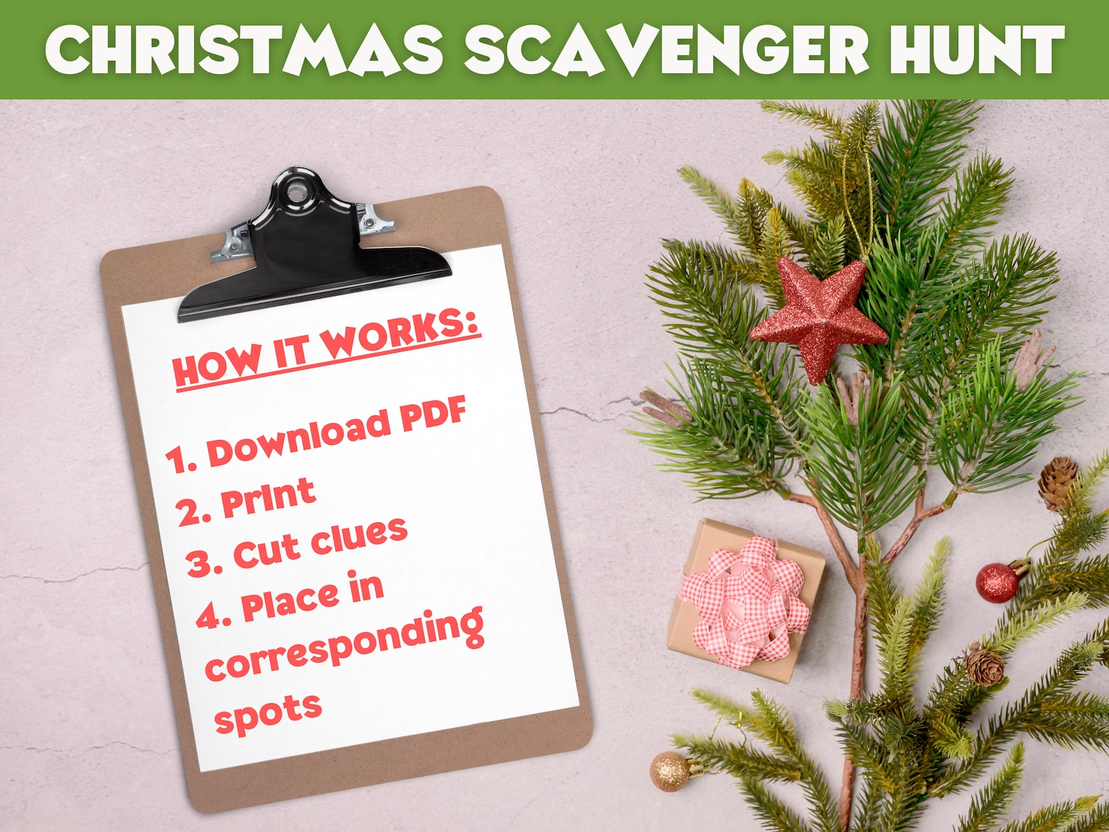 Christmas Scavenger Hunt Printable Clues - Indoor Treasure Hunt Hints ...
