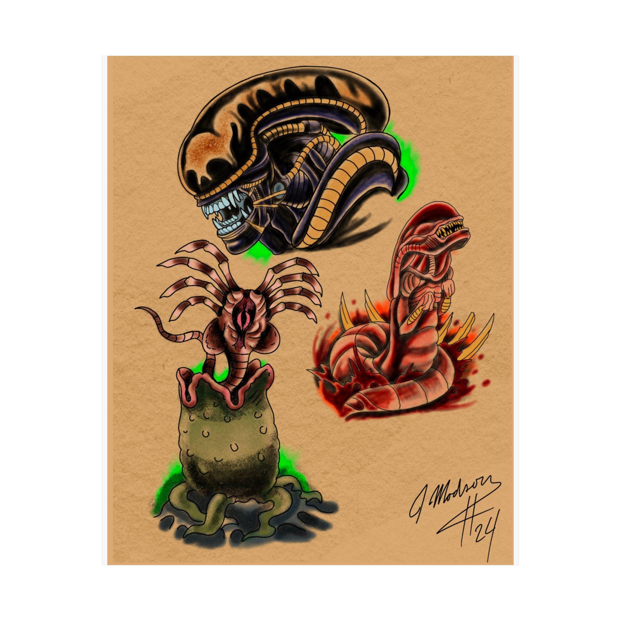 Alien Tattoo Flash Art Print - Etsy