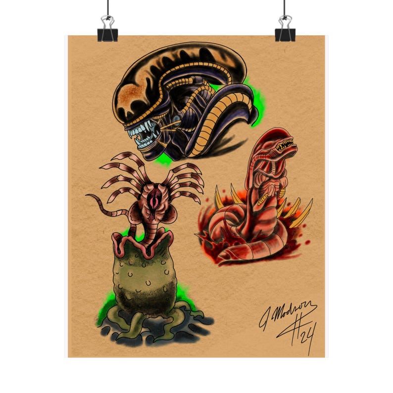Alien Tattoo Flash Art Print - Etsy