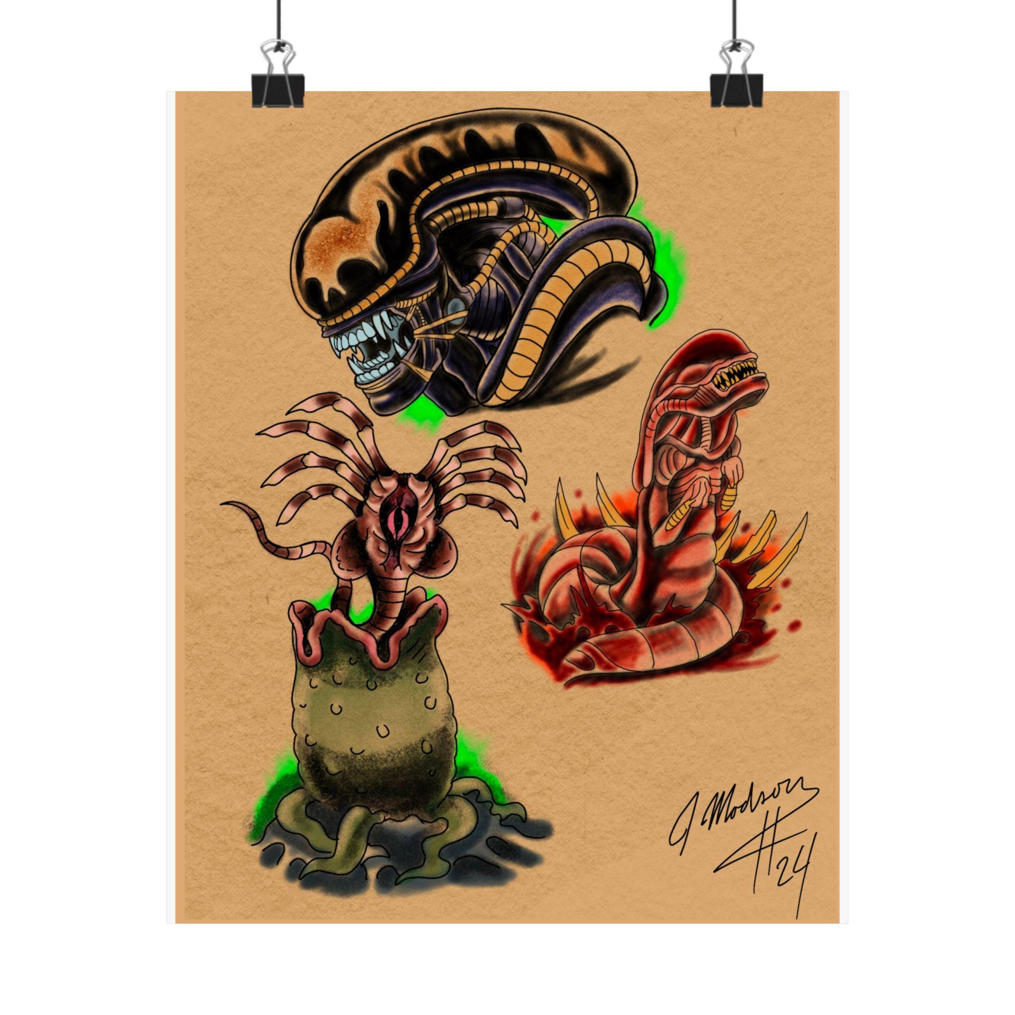 Alien Tattoo Flash Art Print - Etsy