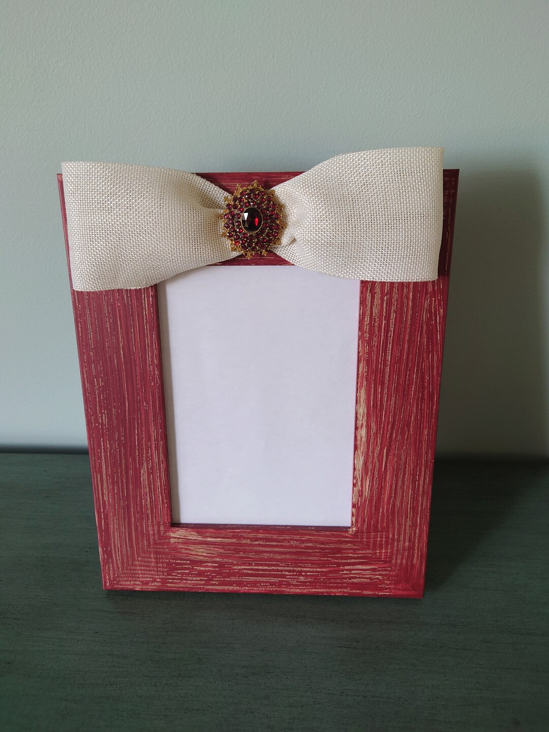 Burgundy Photo Frame With Bow Wood Picture Frame Antique Brooch - Etsy
