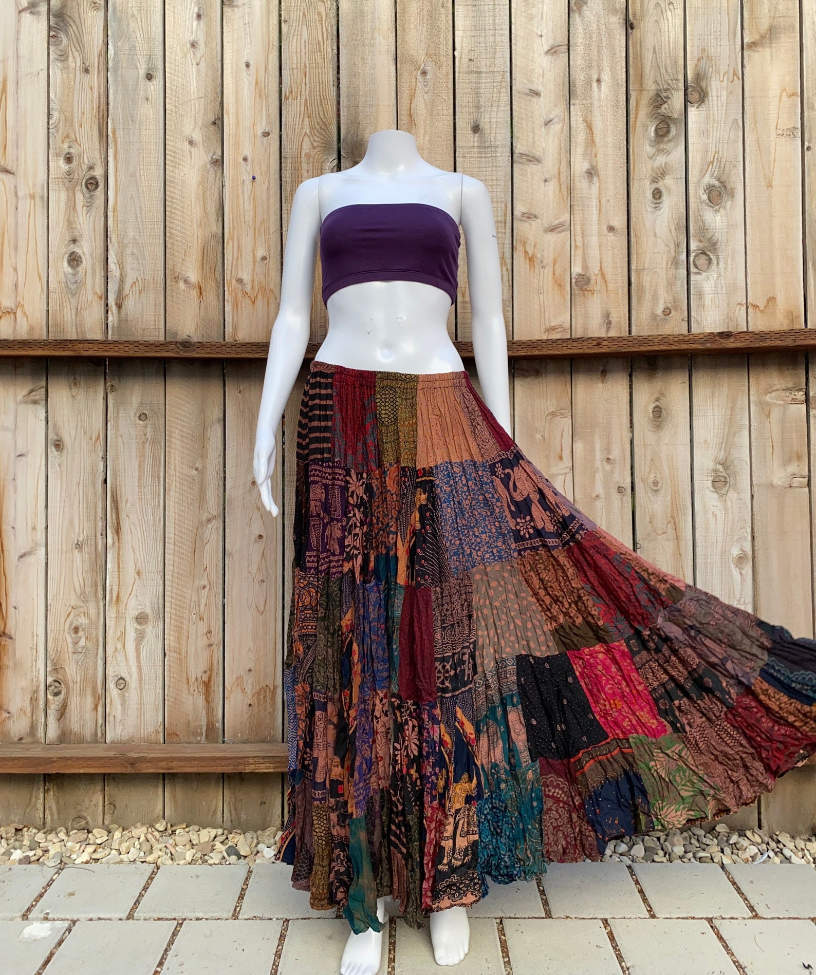 Long Boho Maxi Patchwork Skirt, Hippie Grunge Fairycore Skirt, Earthy ...