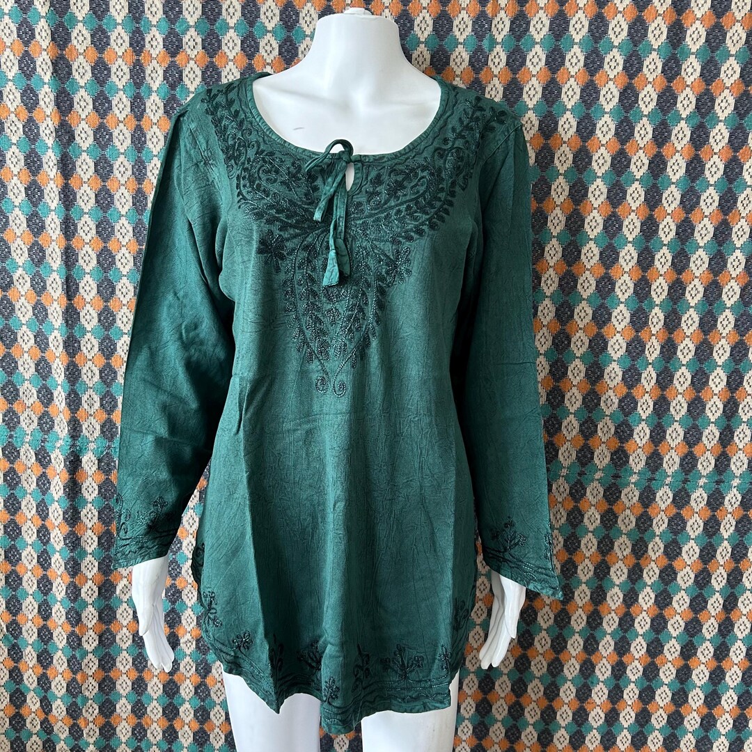 Women’s Long Sleeve Top / Blouse - Bohemian Top With Embroidery Details ...