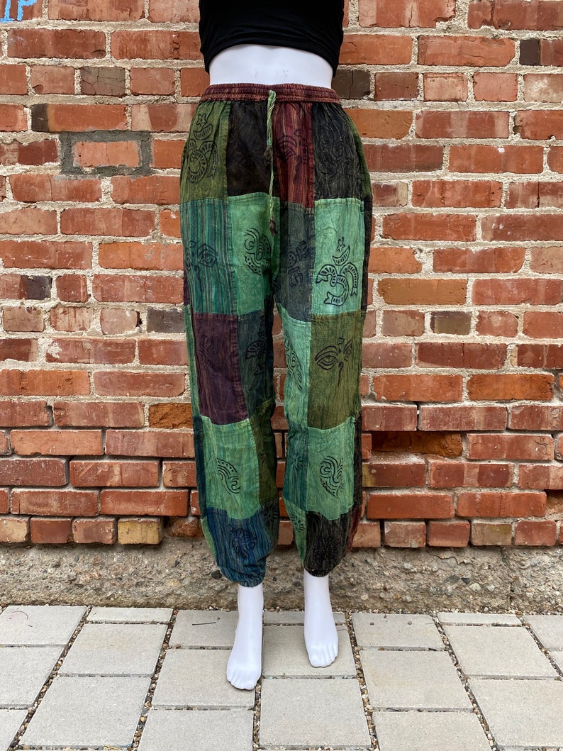 Unisex Patchwork Hippie Pants With Hand Printed Patterns 100% - Etsy