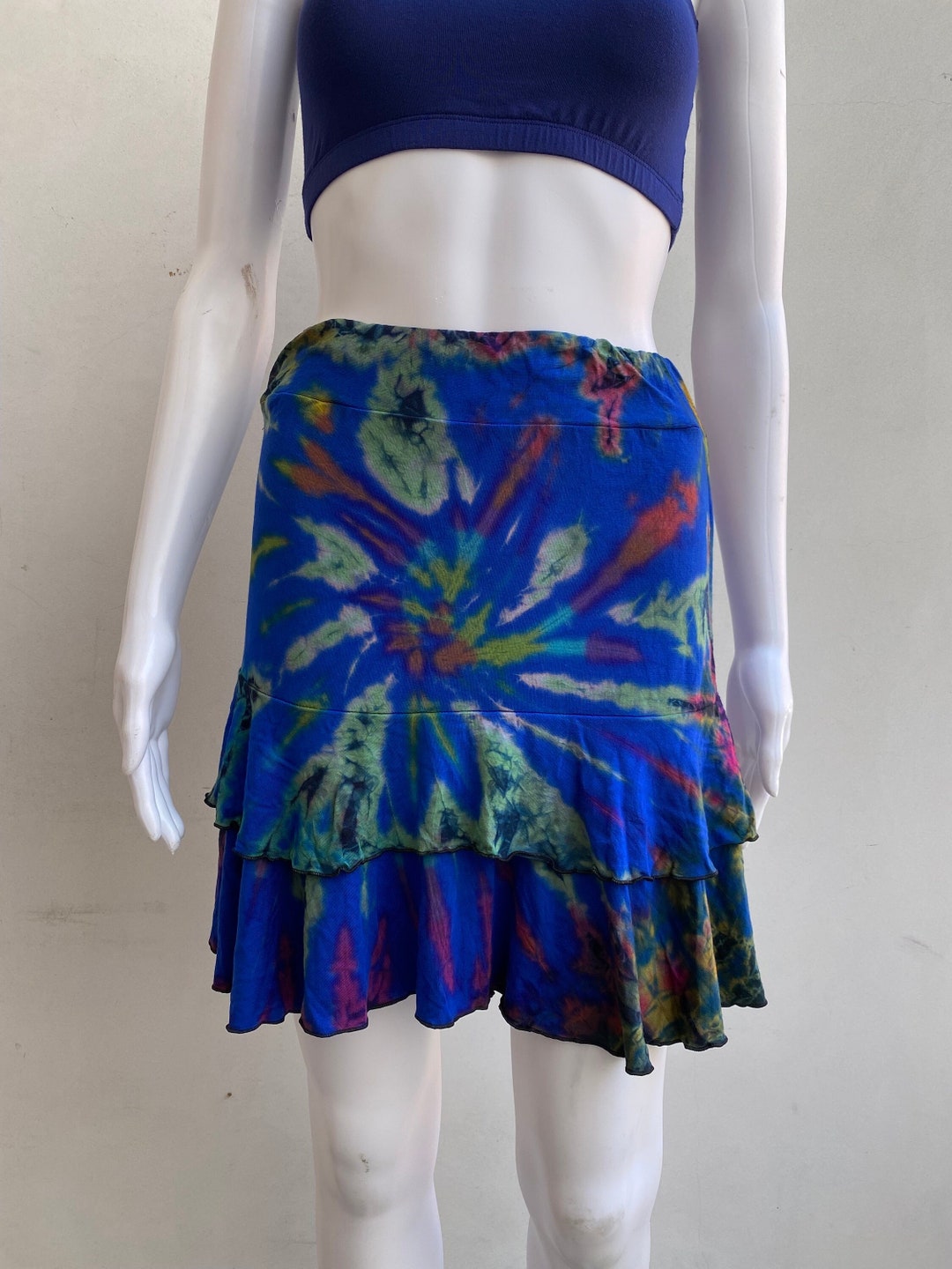 Woman’s Ruffle Layered Skirt, Knee Length Vibrant Tie Dye Skirt ...