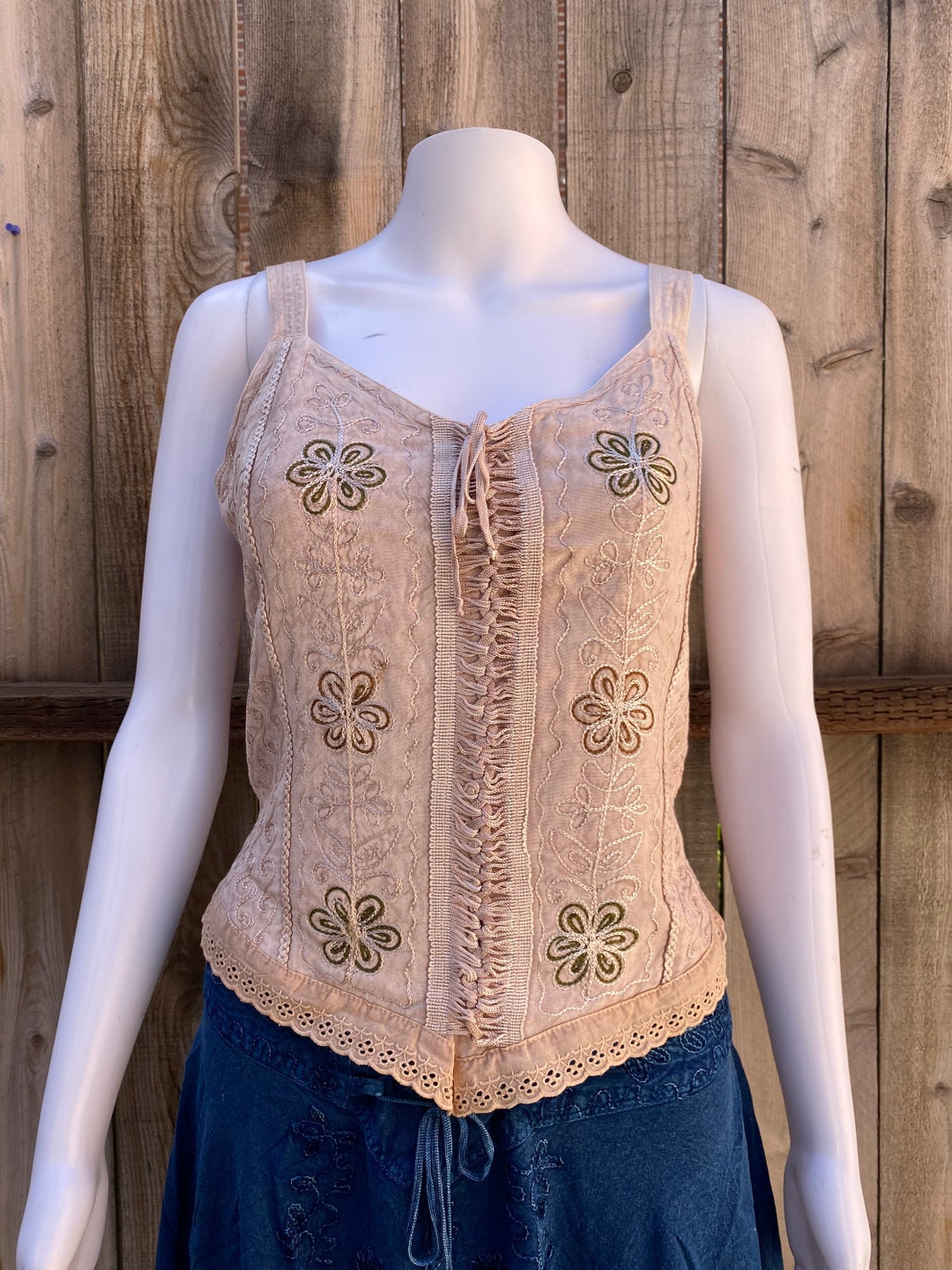 Corset Style Tank Top, Feminine Style, Flower Embroidery, Gorgeous Top ...