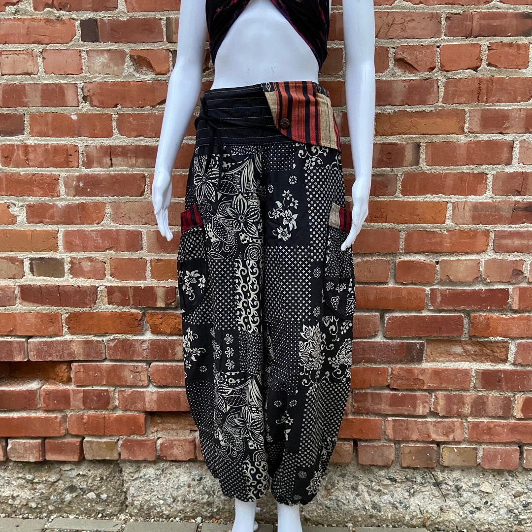 Black and White Abstract Print Pants With Embroidery Details, Unisex ...