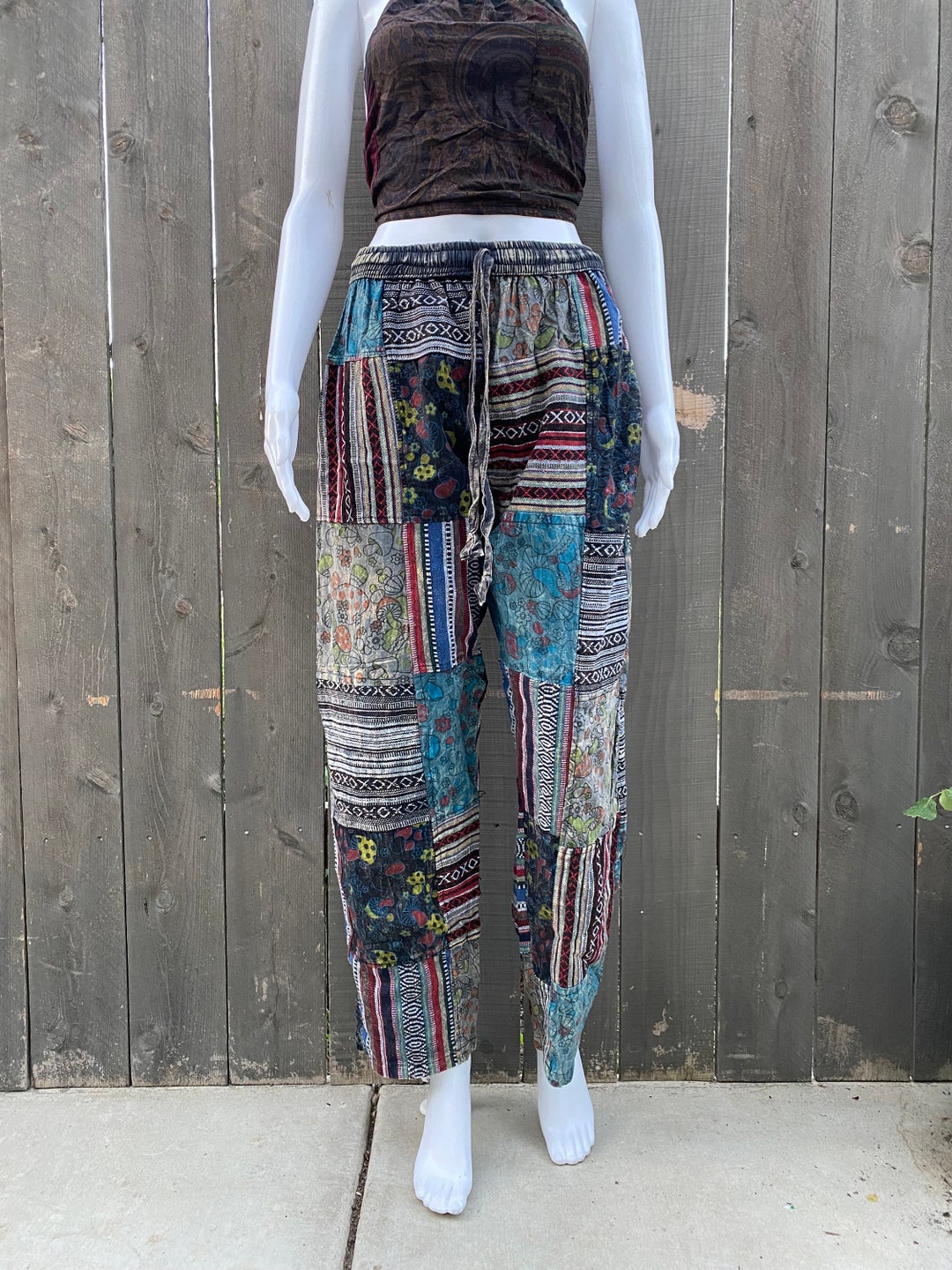 Mushroom Patchwork Pants With Multi-textured Patches, Unisex Thick ...