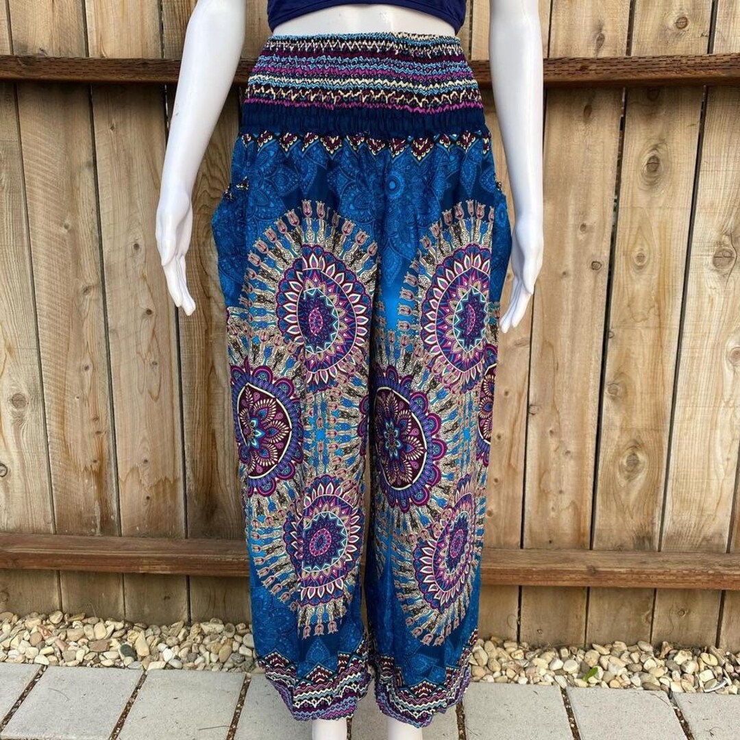 Womens Summer Cotton Pants, Detailed Flower Mandala Pattern, Hippie ...
