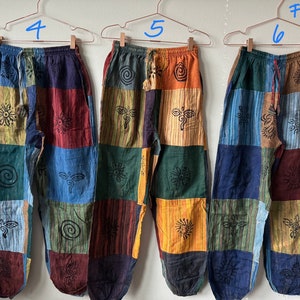 Unisex Patchwork Hippie Pants With Hand Printed Patterns, 100% Cotton ...