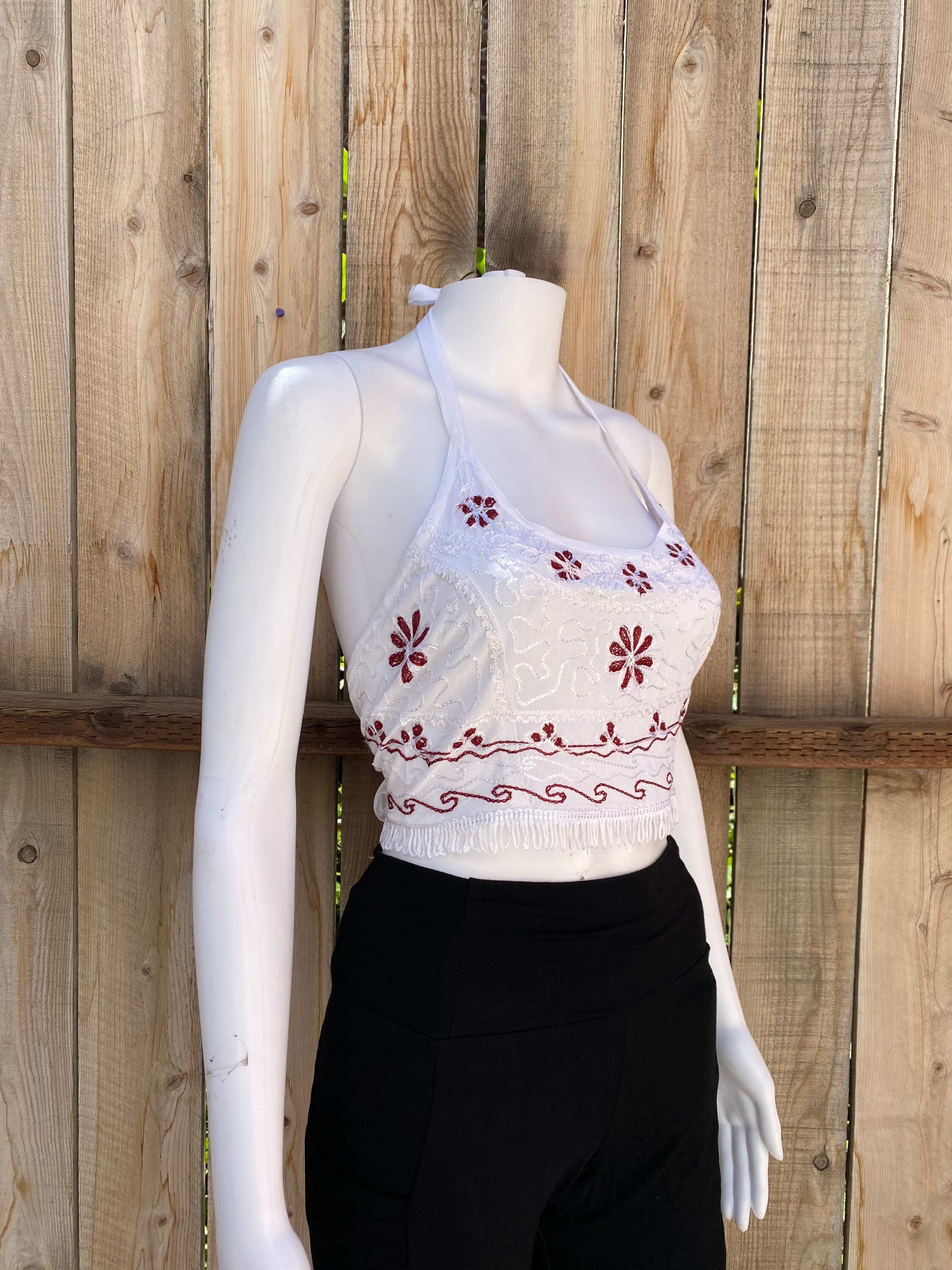 Womens Boho Festival Crop Top With Flower Design and Tassel - Etsy