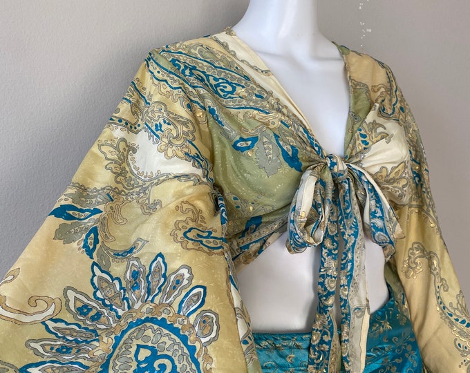 Bohemian 70s Hippie Long Bell Sleeve Wrap Top, Festival Boho Fairy ...