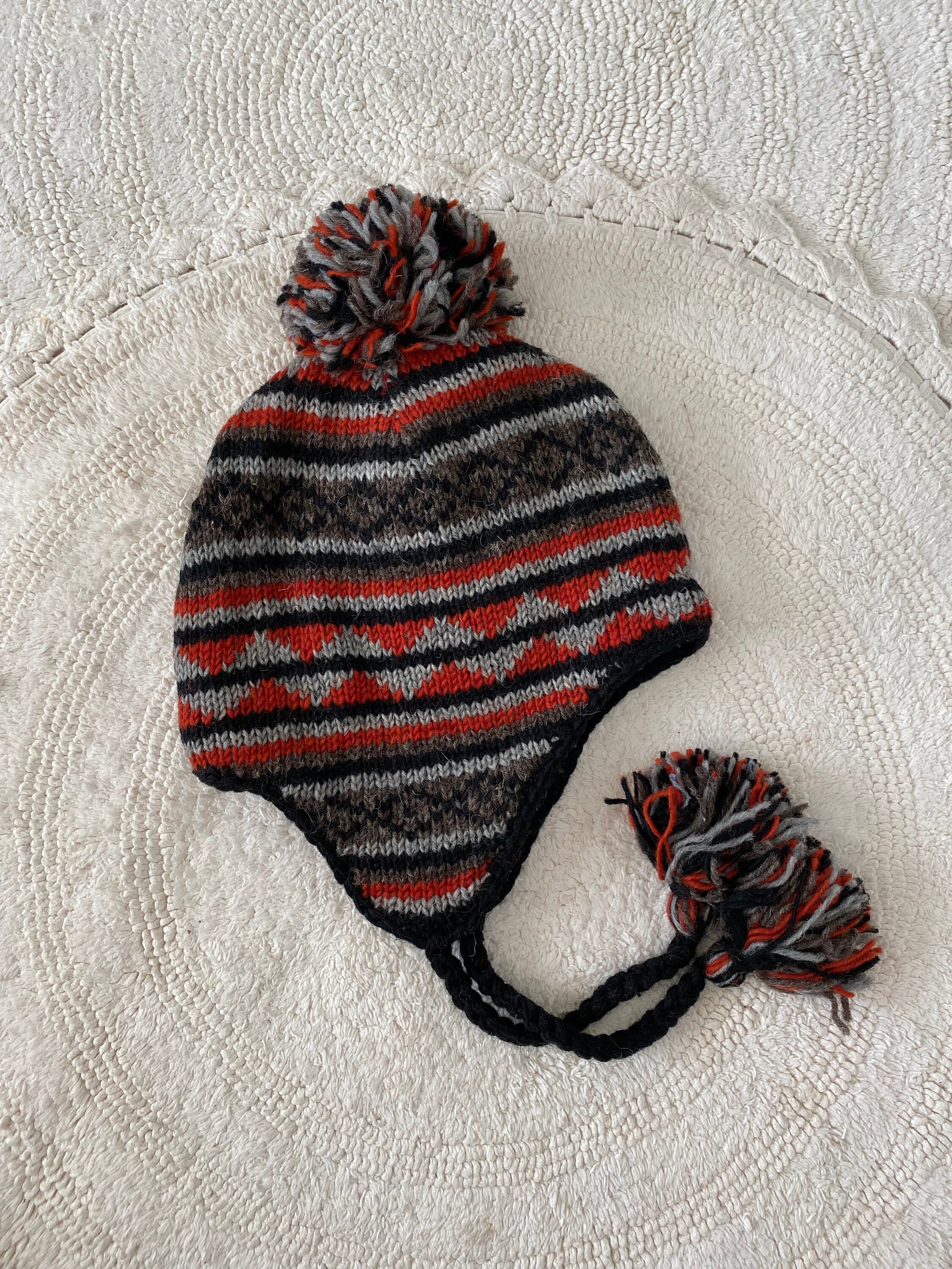 Knit Winter Hat With Poof, Multi Patterned Wool Beanie, Unisex Fit ...